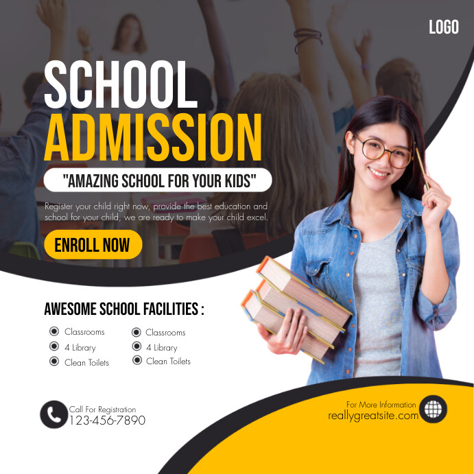 Black And White Modern School Admission Insta Template | PosterMyWall