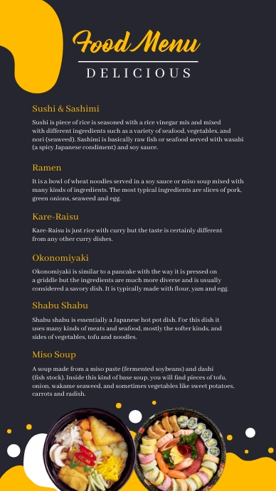 Black and Yellow Food Menu Digital Display Template | PosterMyWall