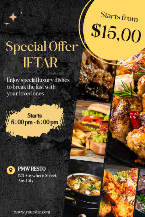 Black And Yellow Joyful Special Offer Iftar Poster Template | PosterMyWall