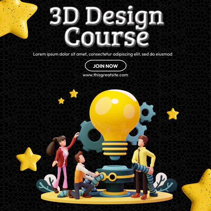 Black and Yellow Modern 3D Design Course Template | PosterMyWall
