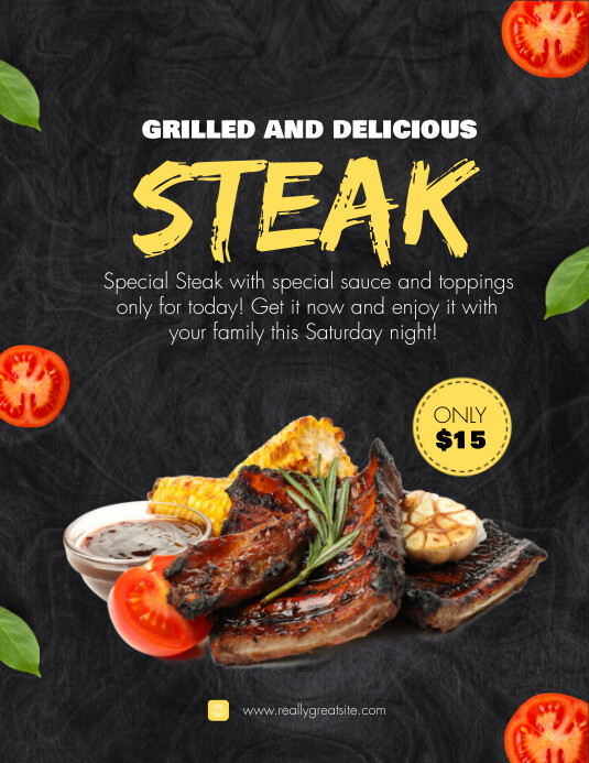 Copy of Black and Yellow Modern Grill Steak Flyer | PosterMyWall