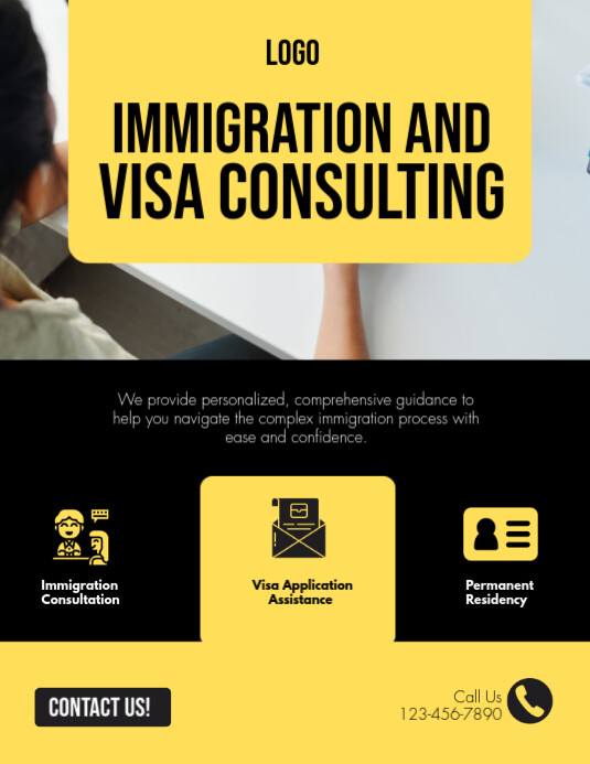 Black and Yellow Modern Immigration and Visa Consulting Flyer Template ...