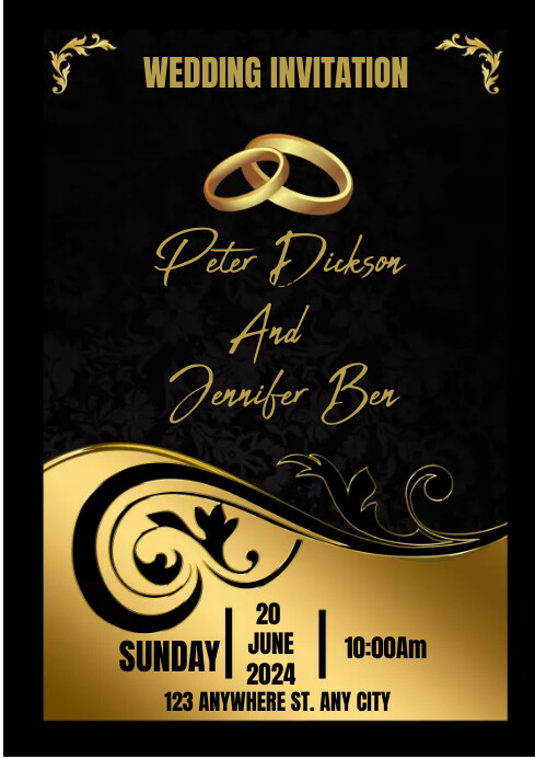 Black and yellow wedding invitation Template | PosterMyWall