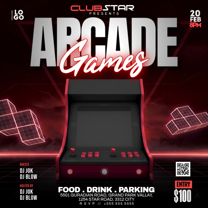 Black Arcade Games Event Instagram Post Template | PosterMyWall