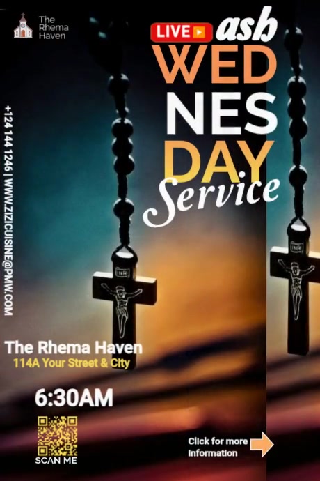 Black Ash Wednesday Service Poster Template | PosterMyWall