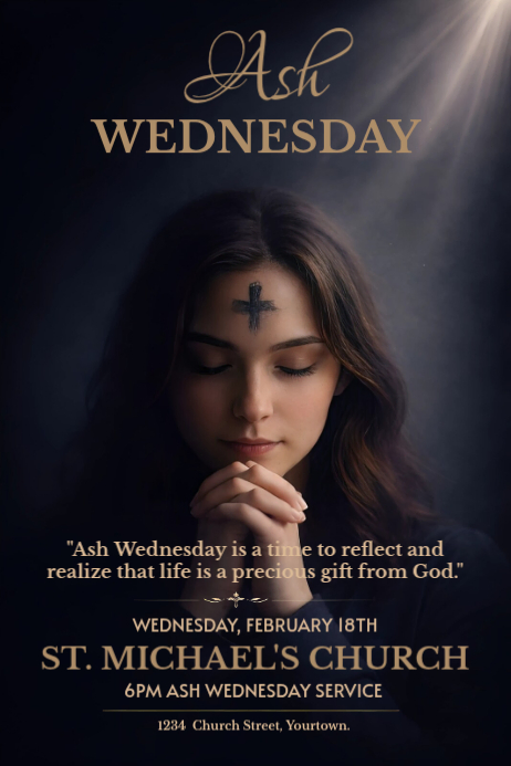 Black Ash Wednesday Service Poster Template | PosterMyWall