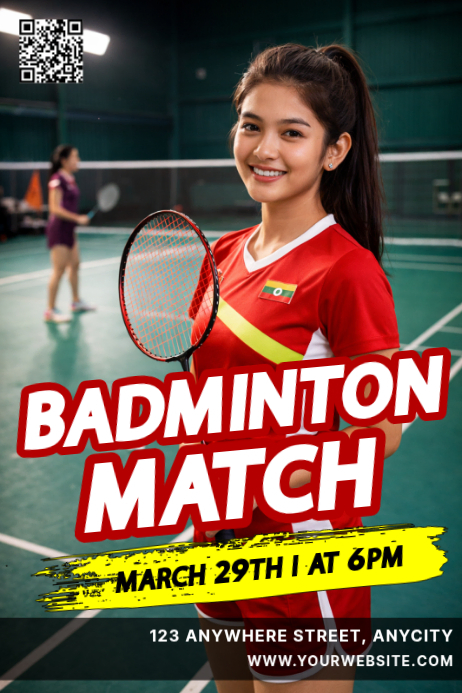 Black Badminton Match Poster Template | PosterMyWall