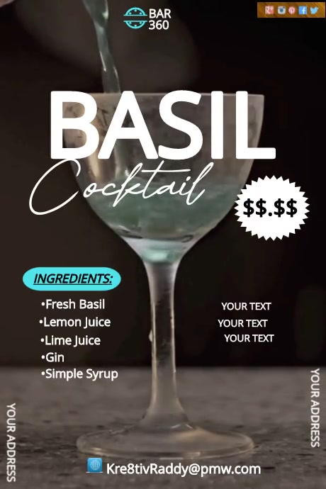 Black Basil Cocktail Poster Template | PosterMyWall