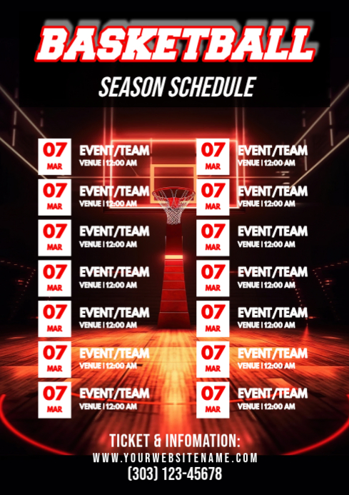 Black basketball season schedule a4 Template | PosterMyWall