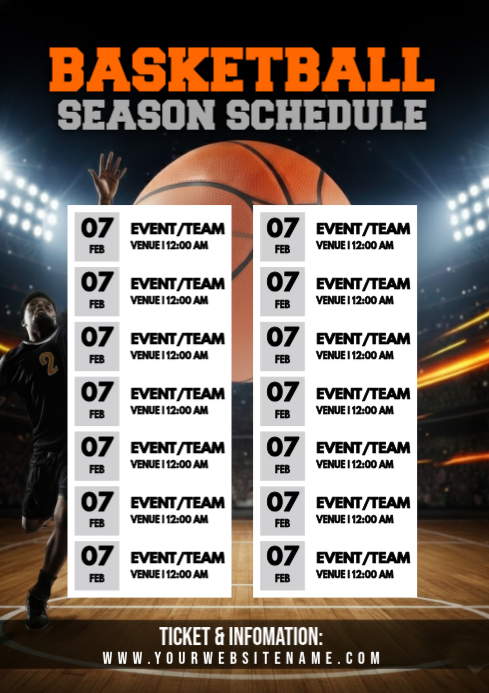 Basketball Season Schedule A4 Template | PosterMyWall