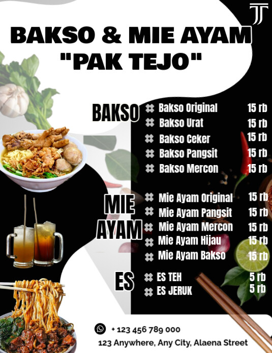 Plantilla de Black Berbasis Daftar Menu Bakso Dan Mie Ayam Pamflet ...