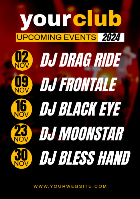 Black Berbasis Daftar Upcoming Events A2 Template | PosterMyWall