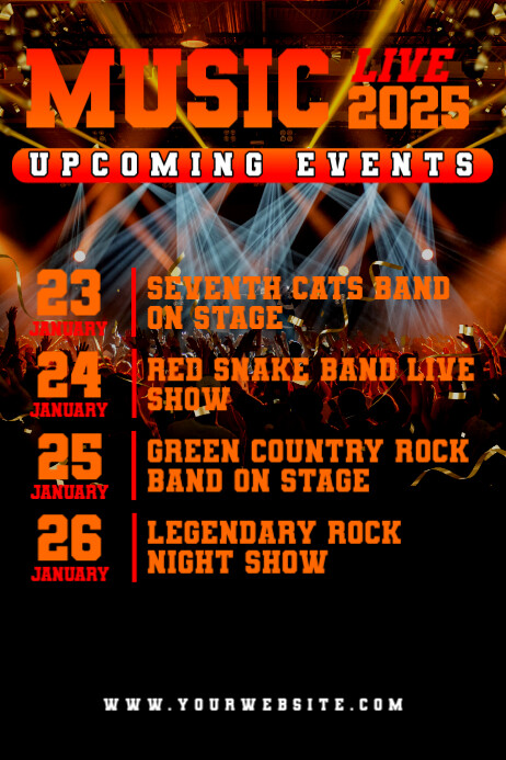 Black Berbasis Daftar Upcoming Events Live Music Poster Template ...