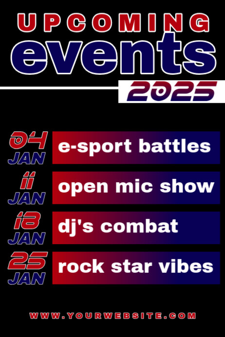 Black Berbasis Daftar Upcoming Events Poster Template | PosterMyWall
