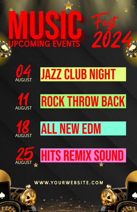 Black Berbasis Daftar Upcoming Events Tabloid Template | PosterMyWall