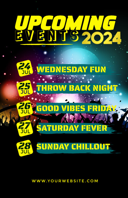 Black Berbasis Daftar Upcoming Events Tabloid Template | PosterMyWall