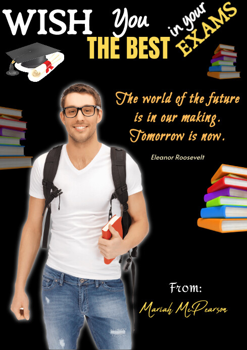 Black Best Wishes In Exams Card Template A4 | PosterMyWall