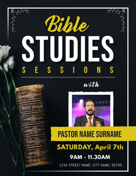 Black Bible Study Sessions Church Flyer Template | PosterMyWall