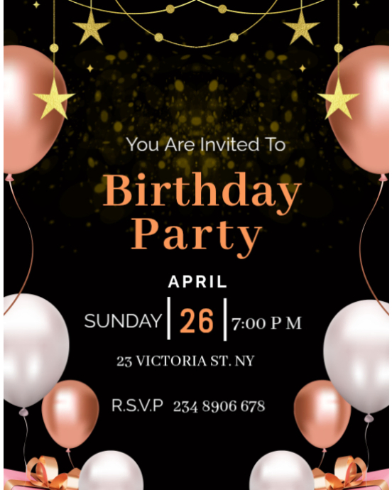 Black Birthday Party Invitation Template | PosterMyWall