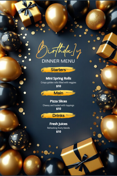 Copy of Black Birthday Party Menu Flyer | PosterMyWall