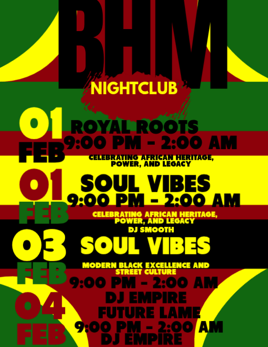 Black Black History Month Nightclub Events Flyer Template | PosterMyWall