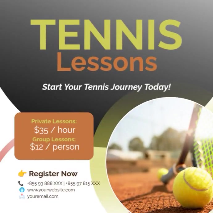 Black Brown Professional Tennis Lesson Facebook Instagram Post Template ...