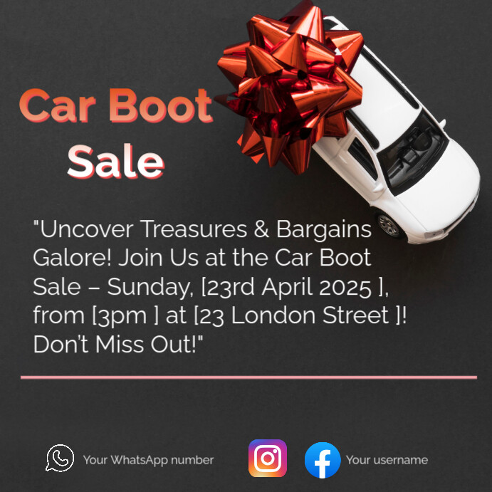 Black Car Boot Sale Poster Instagram Post Template | PosterMyWall