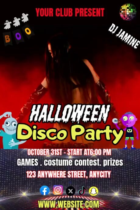 Black Ceria Halloween Disco Party Poster Template | PosterMyWall