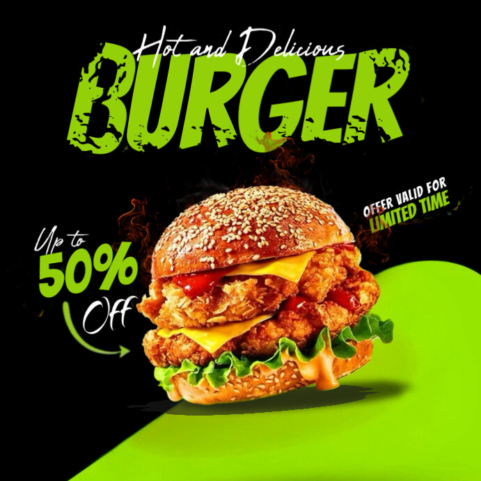 Black Ceria Hot Dan Delicious Burger Pos Instagram Template | PosterMyWall