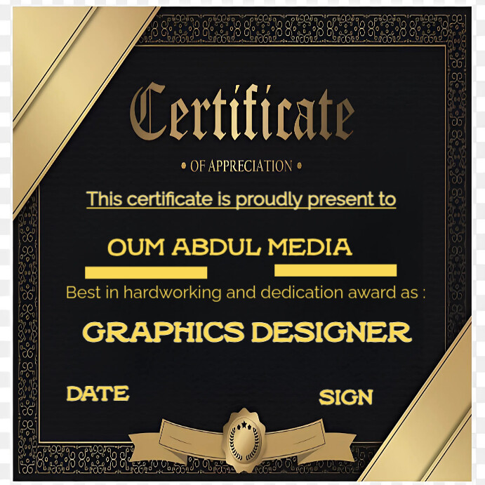 Black Certificate Of Appreciate Instagram Post Template | PosterMyWall