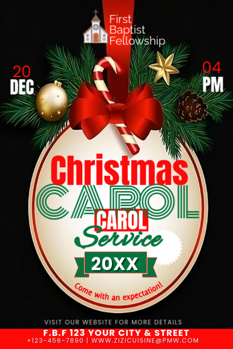 Black Christmas Carol Service Poster Template | PosterMyWall