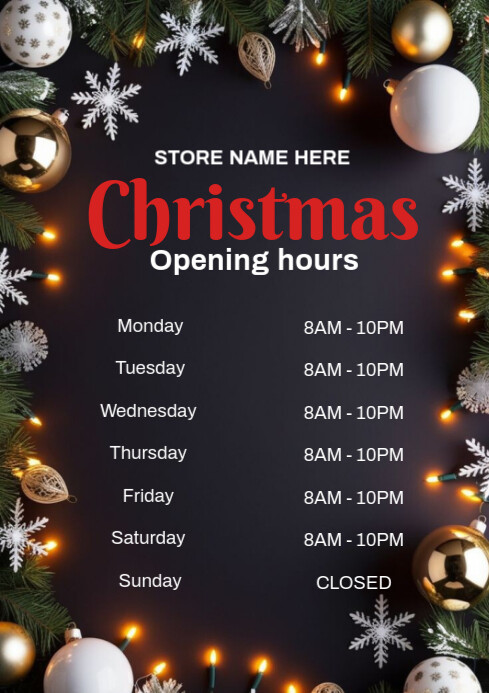 Copy of Black Christmas Opening Hours A4 | PosterMyWall