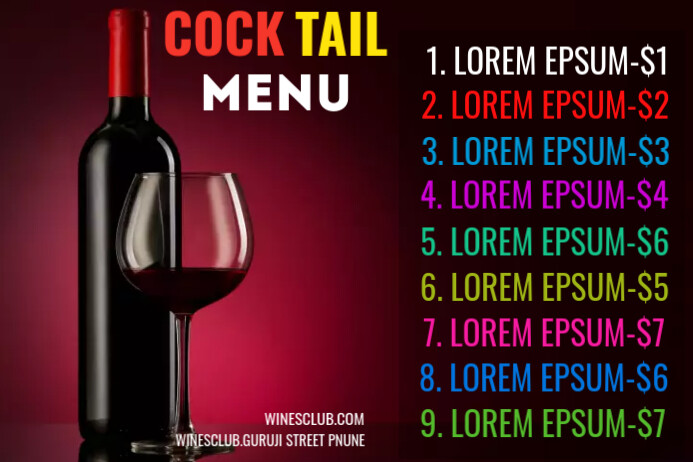 Black Cocktail Menu Ad Poster Template | PosterMyWall