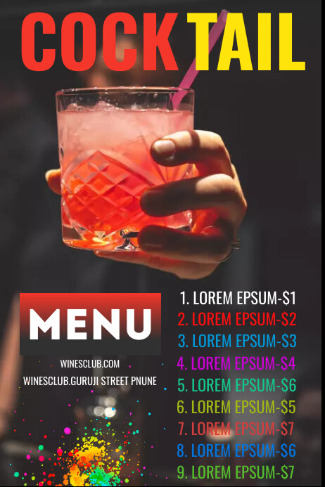Black Cocktail Menu Ad Poster Template | PosterMyWall