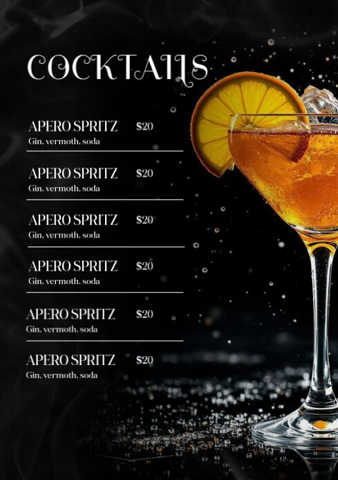 Copy of Black Cocktail Menu Design A4 | PosterMyWall