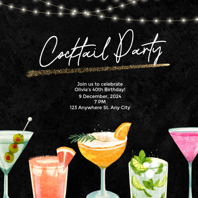 Plantilla de Black Cocktail Party Instagram Post | PosterMyWall