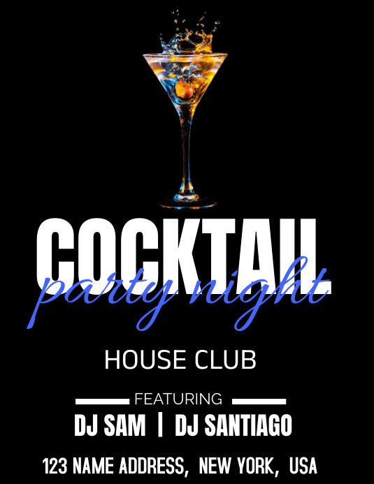Black Cocktail Party Night Flyer (us Letter) Template | PosterMyWall