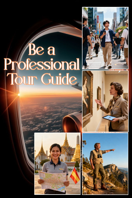 Plantilla de Black Collage Be A Professional Tour Guide Poster ...