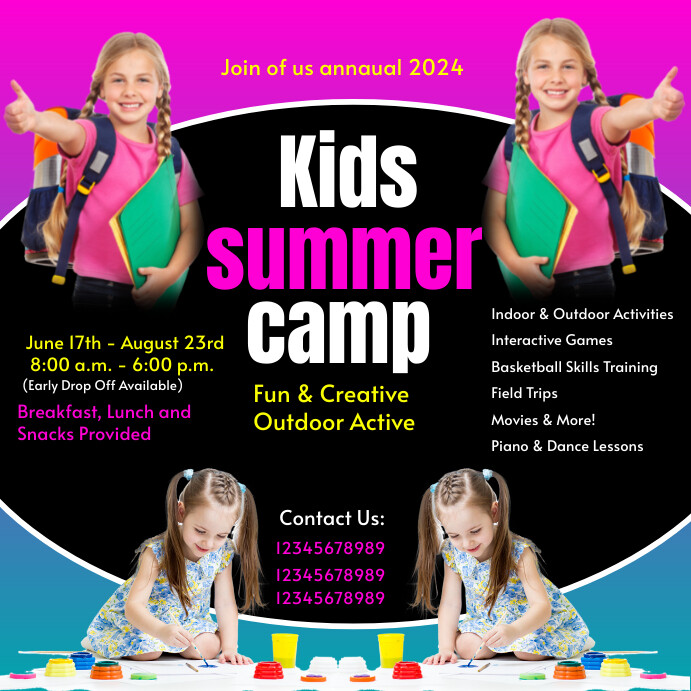 Black Collage Kids Summer Camp Instagram Post Template | PosterMyWall