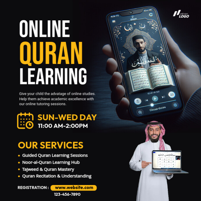 Black Collage Online Quran Learning Ad Template Instagram Post ...