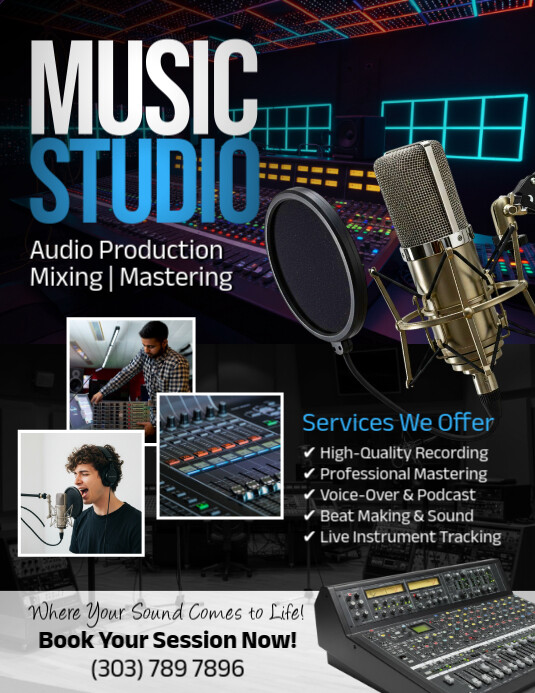 Copy of Black Collage Recording Studio Flyer (us Letter) | PosterMyWall