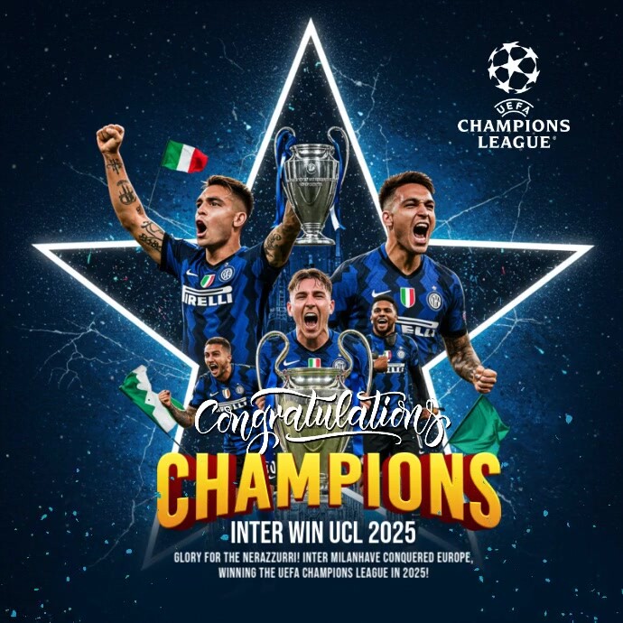 Black Collage Uefa Champions League 2025 Winner Instagram Post Template ...