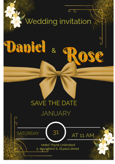 Black Collage Wedding Invitation Card A5 Template | PosterMyWall