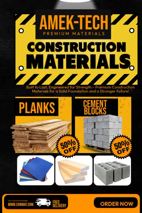 Black Construction Materials Promotion Poster Video Template | PosterMyWall