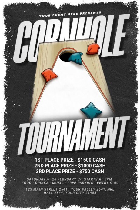 Black Cornhole Tournament Poster Template | PosterMyWall