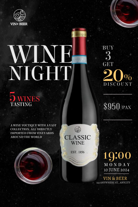 Plantilla de Black Cosmic Gradient Wine Night Poster | PosterMyWall