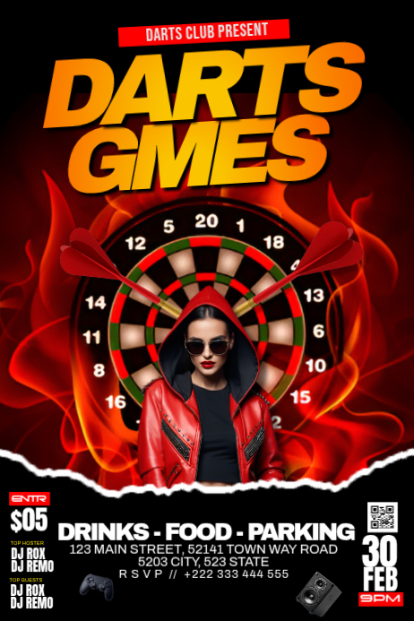Black Darts Game Poster Template | PosterMyWall