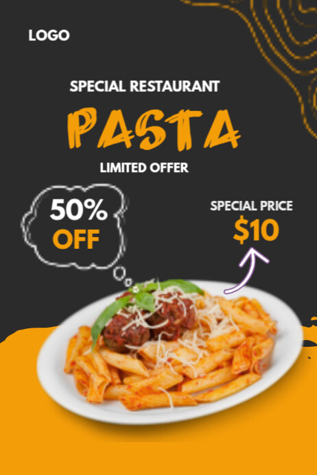 Black Delicious Pasta Poster templaat | PosterMyWall