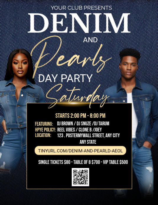 Copy of Black Denim and Pearls Day Party Flyer | PosterMyWall