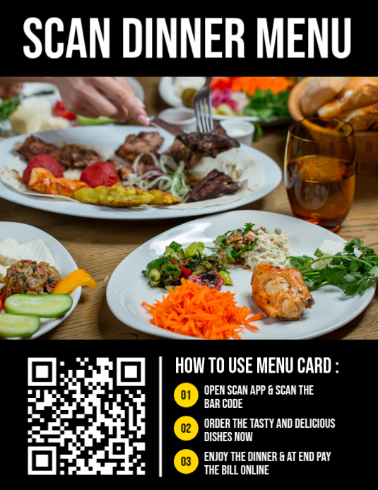 Black Digital Dinner Menu Flyer Template | PosterMyWall